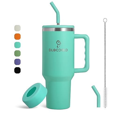 DLOCCOLD 40 oz Tumbler with Handle, Straw & Lid, Insulated Double Walled Stainless Steel Tumbler, Reusable Travel Coffee Mug for Women Men, Water Tumbler with Silicone Boot