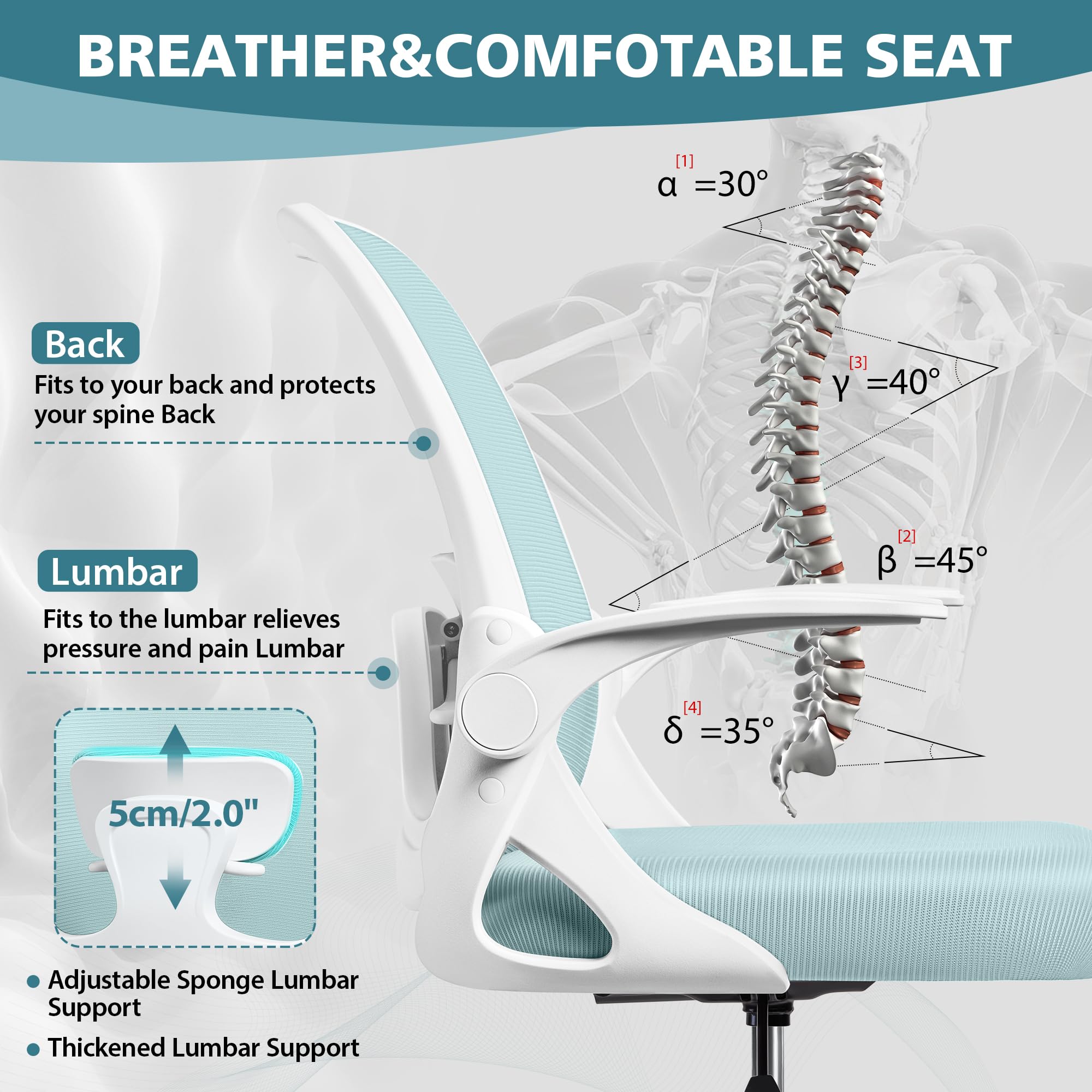 Winrise Drafting Chair Tall Office Chair Ergonomic Desk Chairs with Lumbar Support and Flip-up Armrests, Adjustable Height Comfy Computer Chair with Swivel Task and Adjustable Foot Ring(L-Blue)