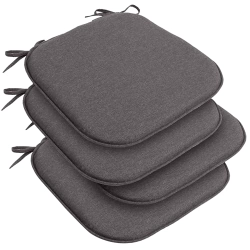 RACE LEAF Indoor Chair Cushions Dark Gray, 17" X 16" Chair Pads for Dining Chairs Set of 4, High-Density Foam Chair Seat Cushion Pads with Ties and Non-Slip Backing