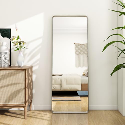 VooBang Full Length Mirror Deep Framed 21x64 Inch Floor Stand, Leaning or Dressing Modern Sleek and Chic Design Ideal for Bedroom, Closet, or Entryway Silver