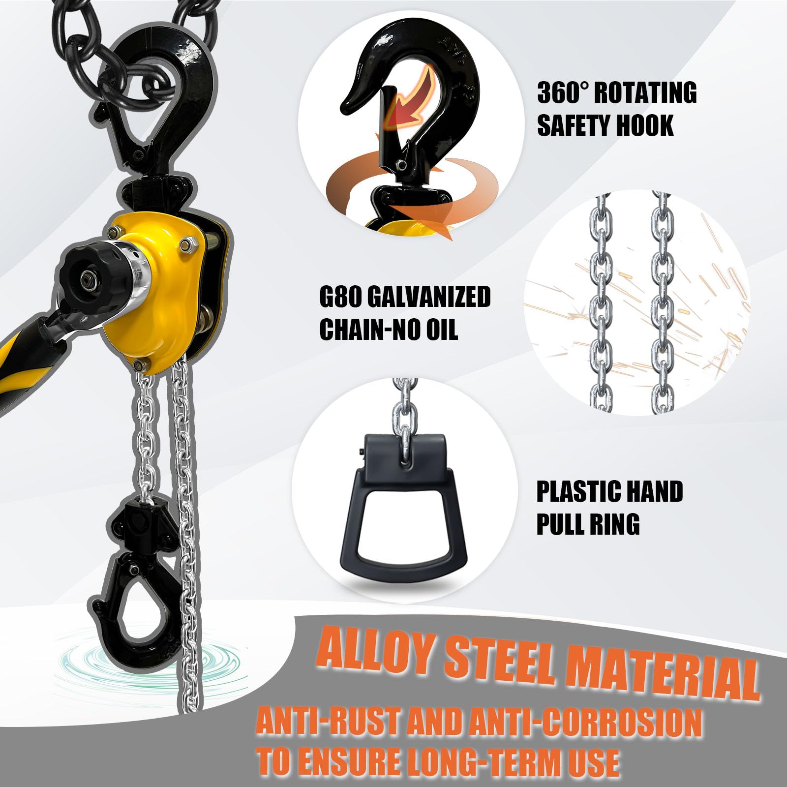 KITUYOTO Mini Chain Hoist 1/2 Ton(1100lbs)-Manual Lever Chain Hoist 5Ft Lift with Safety Hooks|Miniature Come Along Winch Heavy Duty Puller Workshop|Portable Ratchet G80 Chain Fall Hoist for Garages