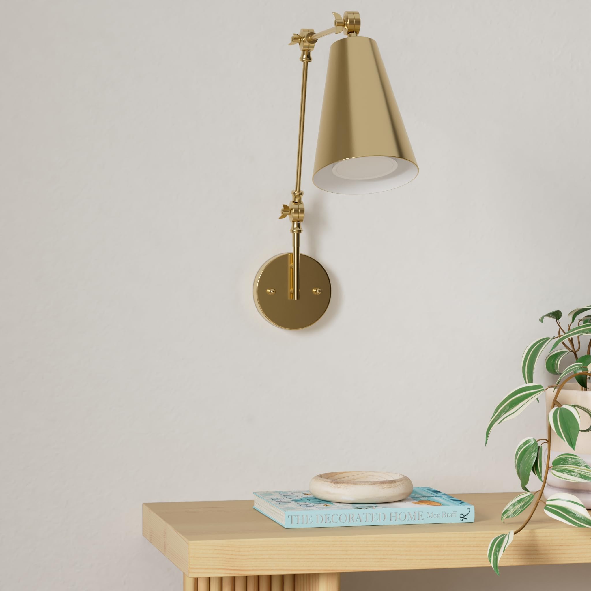 Tovmey Battery Operated Wall Sconce Big Size, Long Arm Wall Sconces Set of Two Battery Operated, Adjustable Angle Wireless Wall Sconce No Wiring, Dimmable Gold Wall Sconces Battery Operated for Room