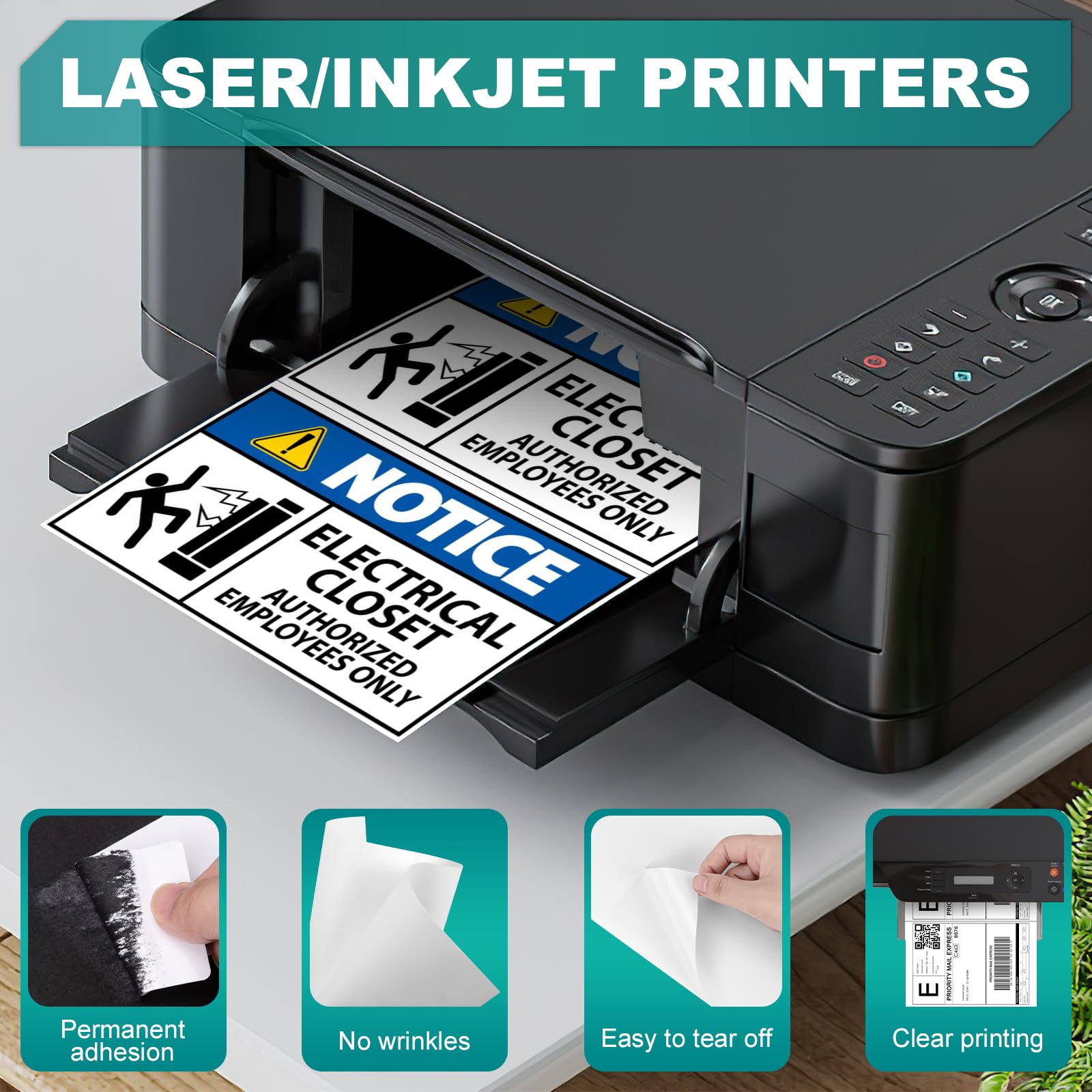 8.5x5.5 Labels Sticker Paper for Inkjet/Laser Printers - 100 Half Labels Sheets 200 Blank White Matte Printabel Label for Mailing, Shipping, and Organization