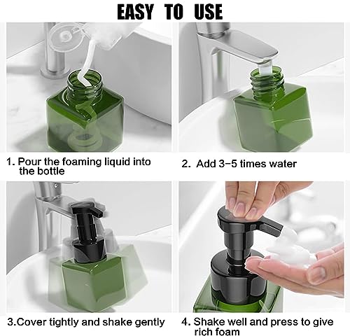 Foaming Soap Dispenser, Refillable Hand Soap Dispenser, Pump Bottle 450ml(16oz), Plastic for Liquid Soap, Shampoo, Body Wash, 2 Pcs (Green+Green)