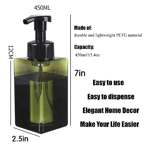 Foaming Soap Dispenser, Refillable Hand Soap Dispenser, Pump Bottle 450ml(16oz), Plastic for Liquid Soap, Shampoo, Body Wash, 2 Pcs (Green+Green)