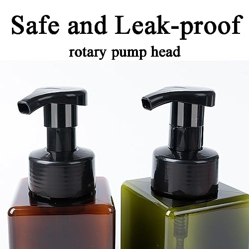 Foaming Soap Dispenser, Refillable Hand Soap Dispenser, Pump Bottle 450ml(16oz), Plastic for Liquid Soap, Shampoo, Body Wash, 2 Pcs (Green+Green)