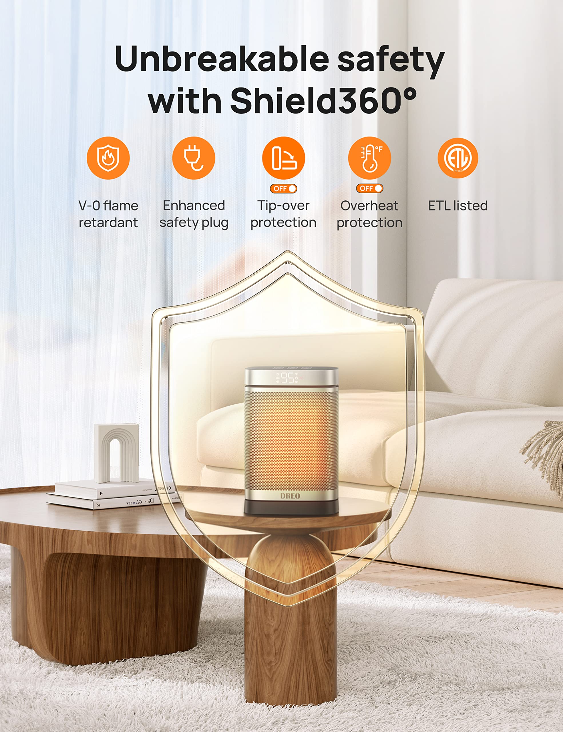 Dreo Tower Fans for Home, 90° Oscillating Fans for indoors & Space Heaters for Indoor Use, Atom One Portable Heater with 70°Oscillation, 1500W PTC Electric Heater with Thermostat