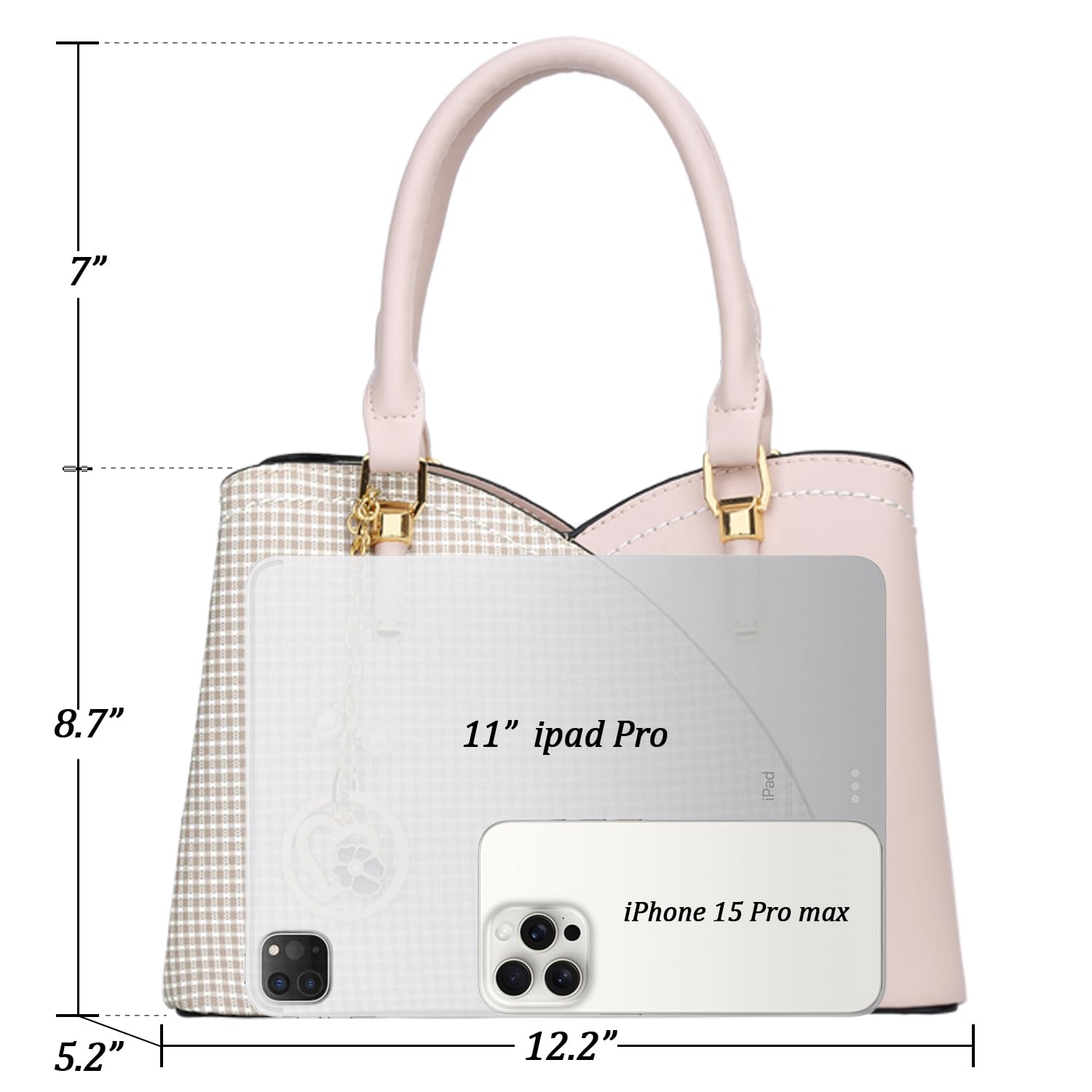 KKXIU Triple Compartments Purses and Handbags for Women Fashion Ladies Satchel Shoulder Top Handle Bag (1-Pink)