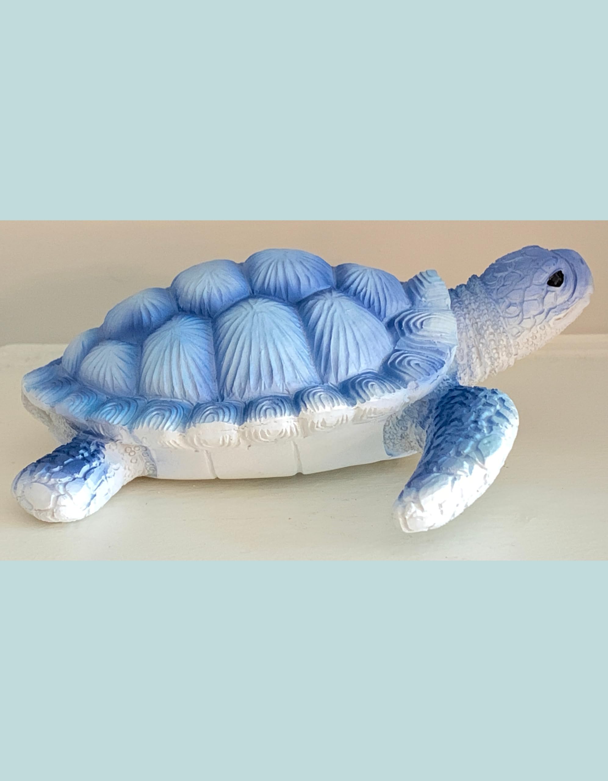 Evenchae Blue Sea Turtle Statue - Coastal Tabletop Figurine or Wall Sculpture - 5.75 in Long