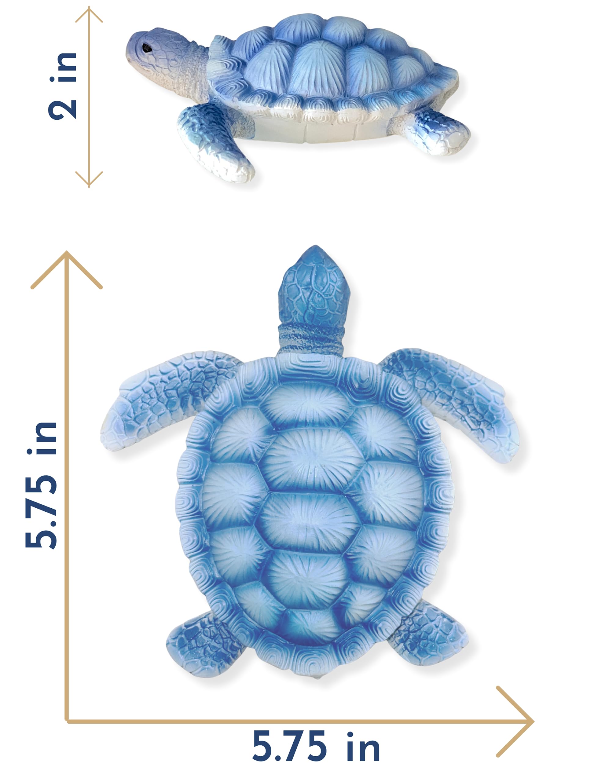 Evenchae Blue Sea Turtle Statue - Coastal Tabletop Figurine or Wall Sculpture - 5.75 in Long
