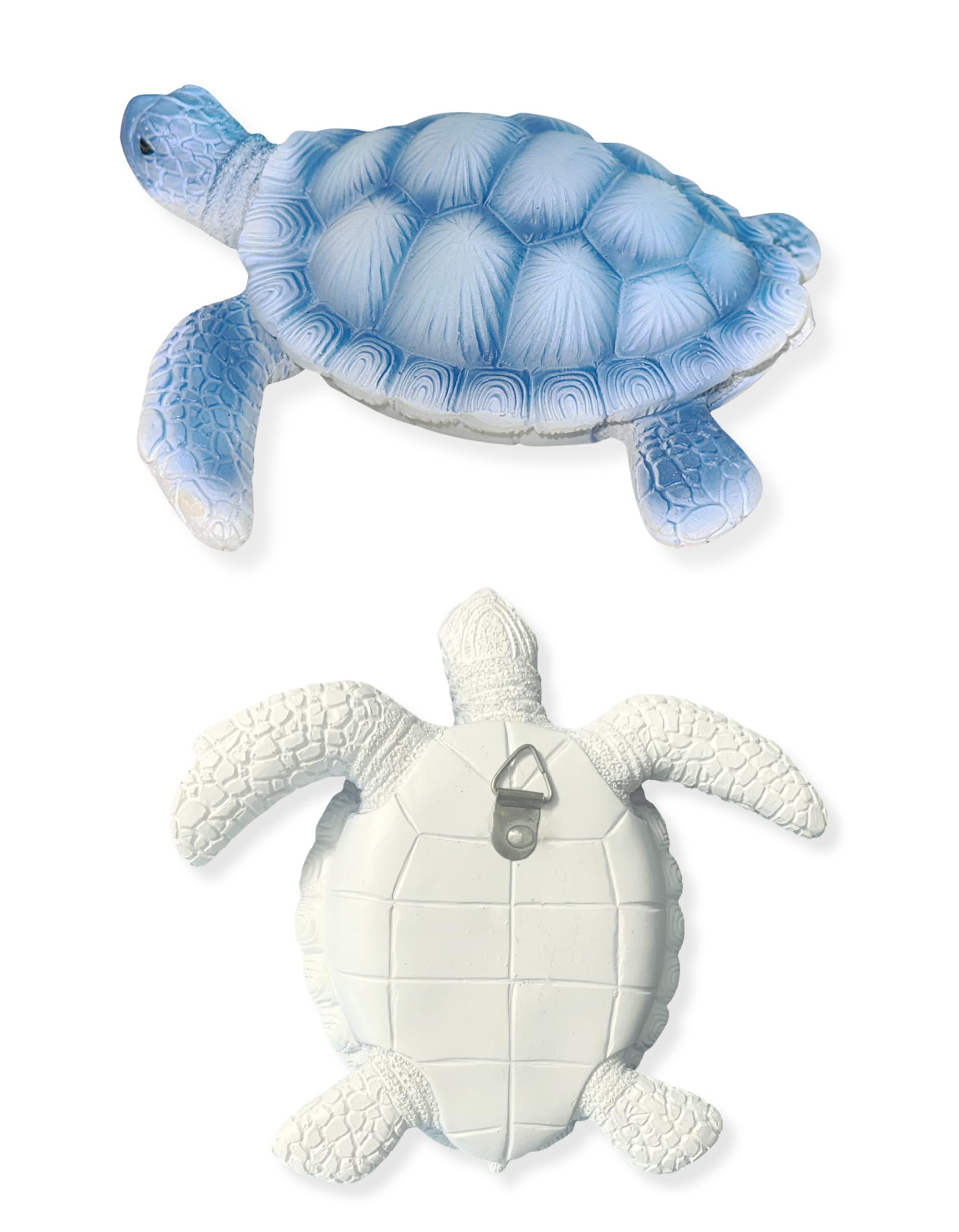 Evenchae Blue Sea Turtle Statue - Coastal Tabletop Figurine or Wall Sculpture - 5.75 in Long