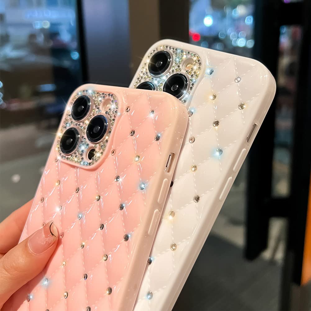 Kwhapoo Sparkly Compatible with iPhone 13 Case with Bling Diamond, Glitter Flexible TPU Slim Fit Slip-Resistant Camera Protection Cases for Women Girls 6.1"(White)