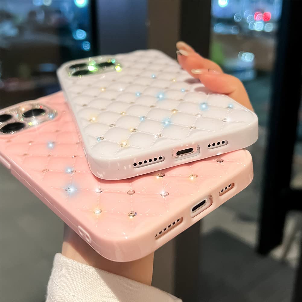 Kwhapoo Sparkly Compatible with iPhone 13 Case with Bling Diamond, Glitter Flexible TPU Slim Fit Slip-Resistant Camera Protection Cases for Women Girls 6.1"(White)