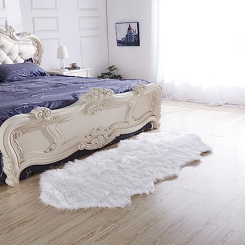 RINOLO Luxury Decorative Hand Tufted Faux Fur Sheepskin Area Rug,Chair Couch Cover,Fuzzy Rugs for Bedroom Floor,Sofa Living Room Soft Throw Rugs for Kids Boys Girls Room Decor (White, 32" x 71")