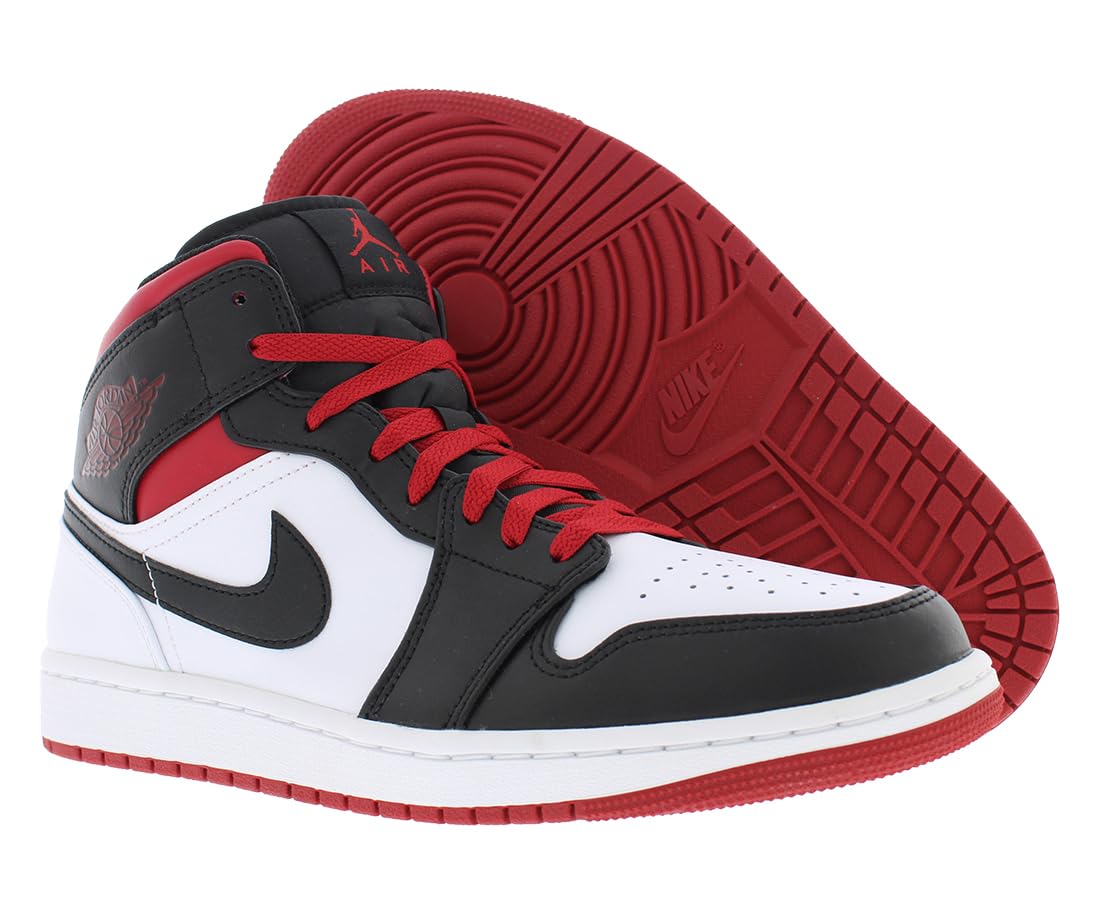 Jordan Mens Air 1 Mid Gym Red Black Toe - White/Gym Red-Black - Size 10.5
