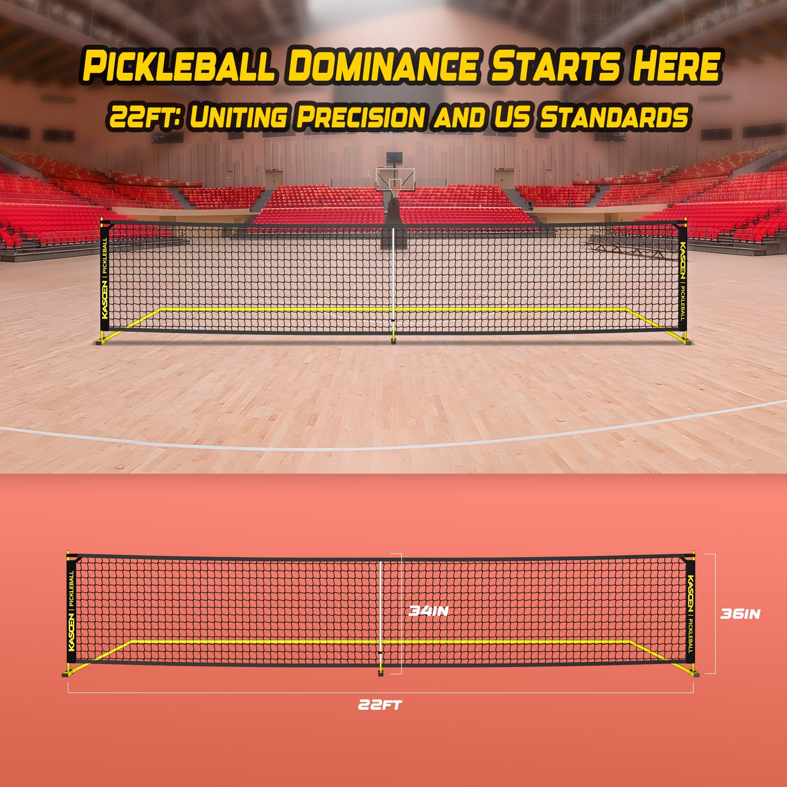KASCEN Pickleball Net - Portable PickleballNnet for Driveway,Regulation Boulder Badminton net only Indoor Outdoor Sport,22FT Included Carry Bag Black