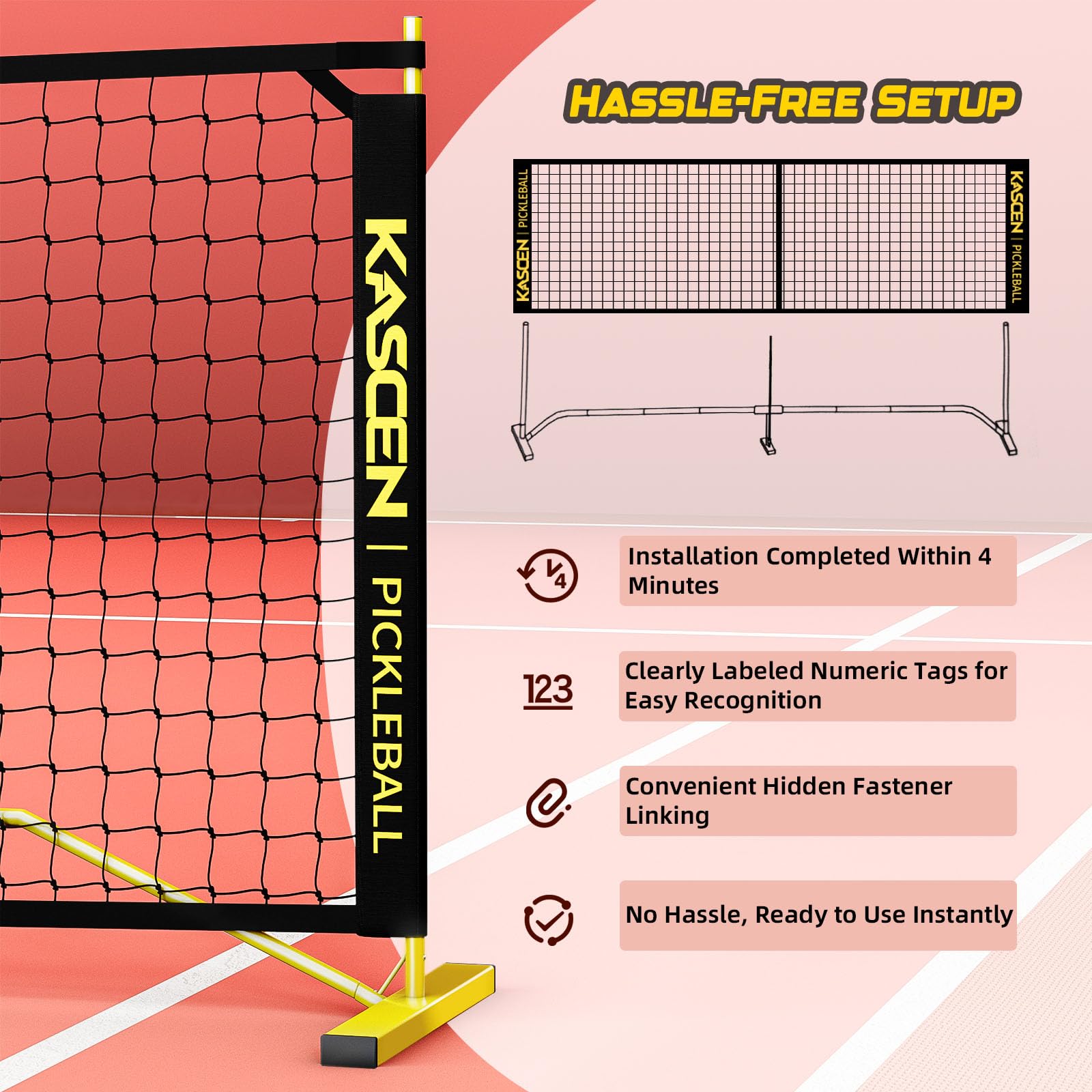 KASCEN Pickleball Net - Portable PickleballNnet for Driveway,Regulation Boulder Badminton net only Indoor Outdoor Sport,22FT Included Carry Bag Black