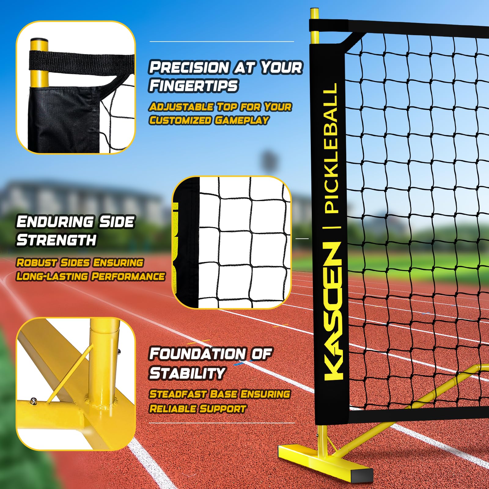 KASCEN Pickleball Net - Portable PickleballNnet for Driveway,Regulation Boulder Badminton net only Indoor Outdoor Sport,22FT Included Carry Bag Black