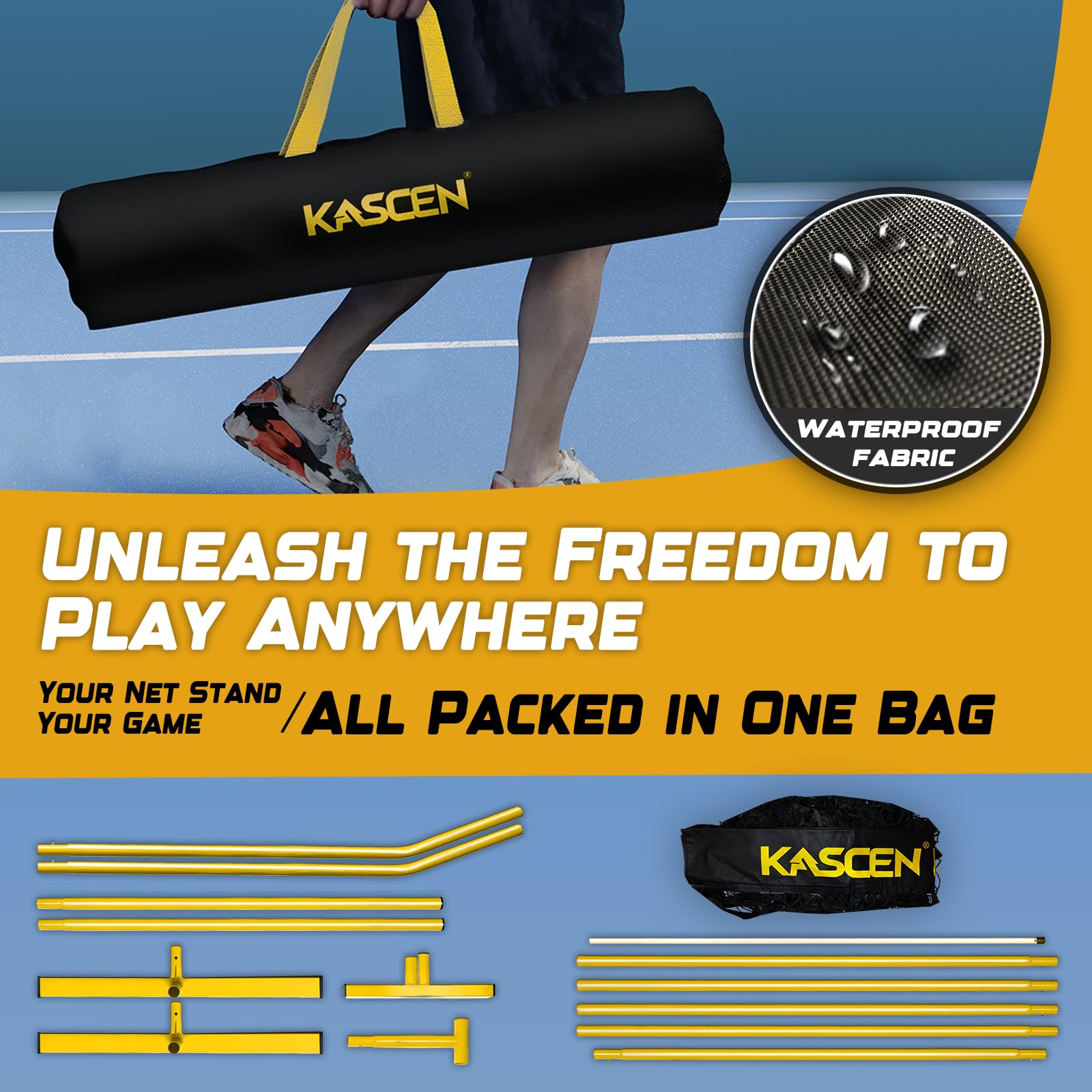 KASCEN Pickleball Net - Portable PickleballNnet for Driveway,Regulation Boulder Badminton net only Indoor Outdoor Sport,22FT Included Carry Bag Black