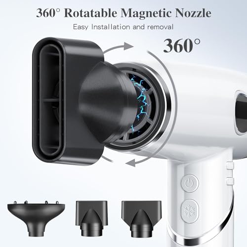 Hair Dryer, slopehill Professional Foldable Blow Dryer, Ionic Hairdryer, High-Speed Blowdryer for Fast Drying, Portable Compact for Travel, Magnetic Diffuser & Nozzle, LCD Display