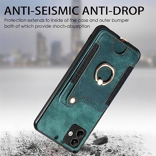 Case for Samsung A04 Leather Wallet | Wrist Strap | Kickstand | Card Slot | RFID Blocking | Ring Hoder | Magnetic Car Mount Function Phone Cover - Green