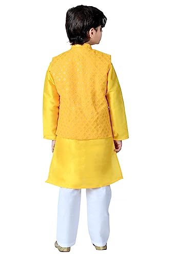 Vaanee Designz Boys' Ethnic Wear Waistcoat Kurta Pyjama Set 7 Years-8 Years Yellow