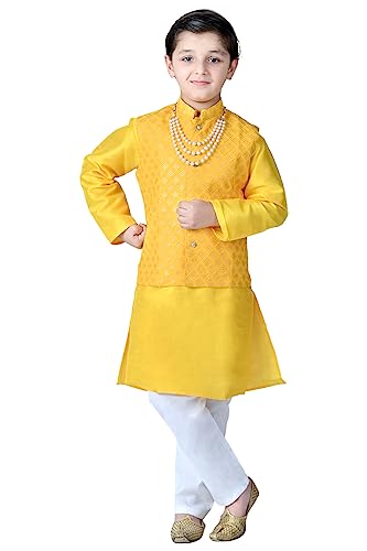 Vaanee Designz Boys' Ethnic Wear Waistcoat Kurta Pyjama Set 7 Years-8 Years Yellow