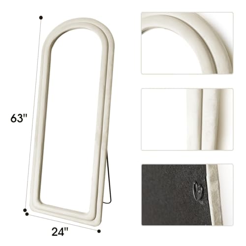 AyeWish Floor Mirror, Arched Full Length Mirror, Arched Mirror, Standing Mirror, Tall Mirror, Wall Mounted, FreeStanding, Large Mirror, 63"×24", Flannel Frame- Beige White