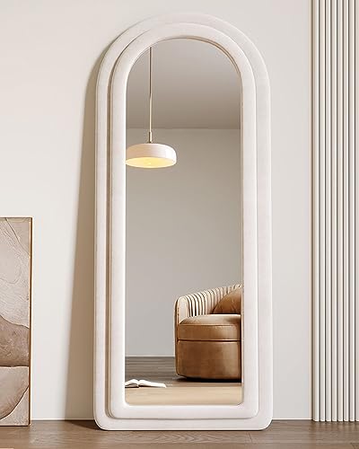 AyeWish Floor Mirror, Arched Full Length Mirror, Arched Mirror, Standing Mirror, Tall Mirror, Wall Mounted, FreeStanding, Large Mirror, 63"×24", Flannel Frame- Beige White