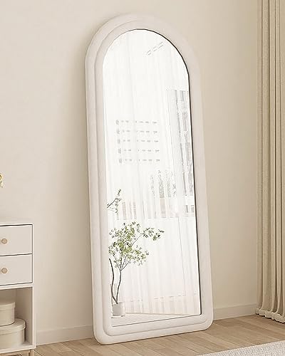 AyeWish Floor Mirror, Arched Full Length Mirror, Arched Mirror, Standing Mirror, Tall Mirror, Wall Mounted, FreeStanding, Large Mirror, 63"×24", Flannel Frame- Beige White