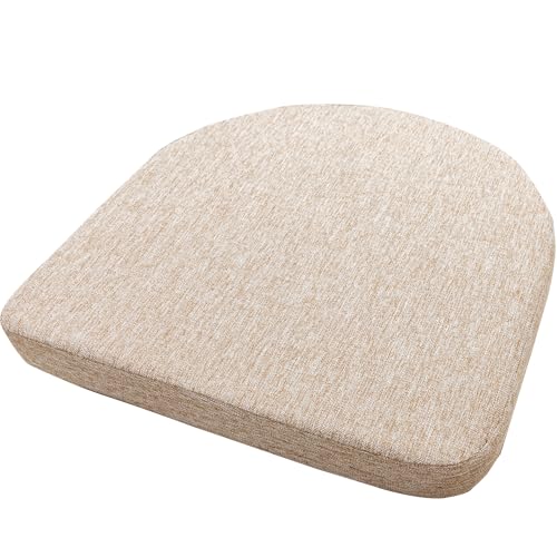 Eiury Kitchen Chair Cushion - 17"x16.5" Indoor Chair Pad with Ties for Dining Chairs - Non-Slip U-Shaped Rubber Back - Machine Washable Seat Cover - Beige