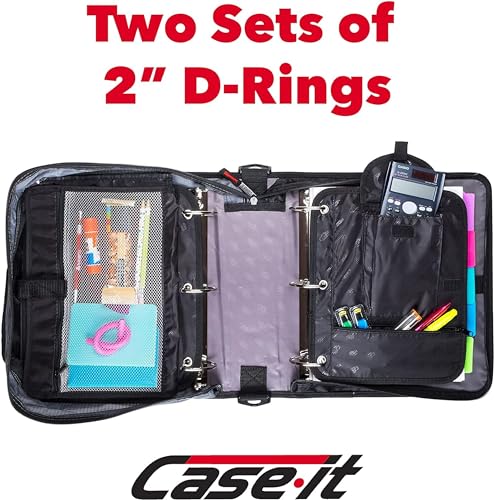 Case-it Dual 2.0, Zipper Binder, 2 Set of 2” D-Ring Dual, W/Removable File Folder Hold Down Pages, Front Flap Pocket, Laptop Storage, Pen Pockets,5 tab Removeable File Folder, Dual-301, Pink