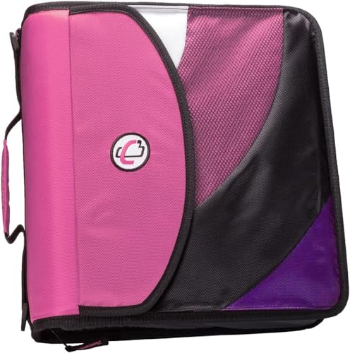 Case-it Dual 2.0, Zipper Binder, 2 Set of 2ā D-Ring Dual, W/Removable File Folder Hold Down Pages, Front Flap Pocket, Laptop Storage, Pen Pockets,5 tab Removeable File Folder, Dual-301, Pink