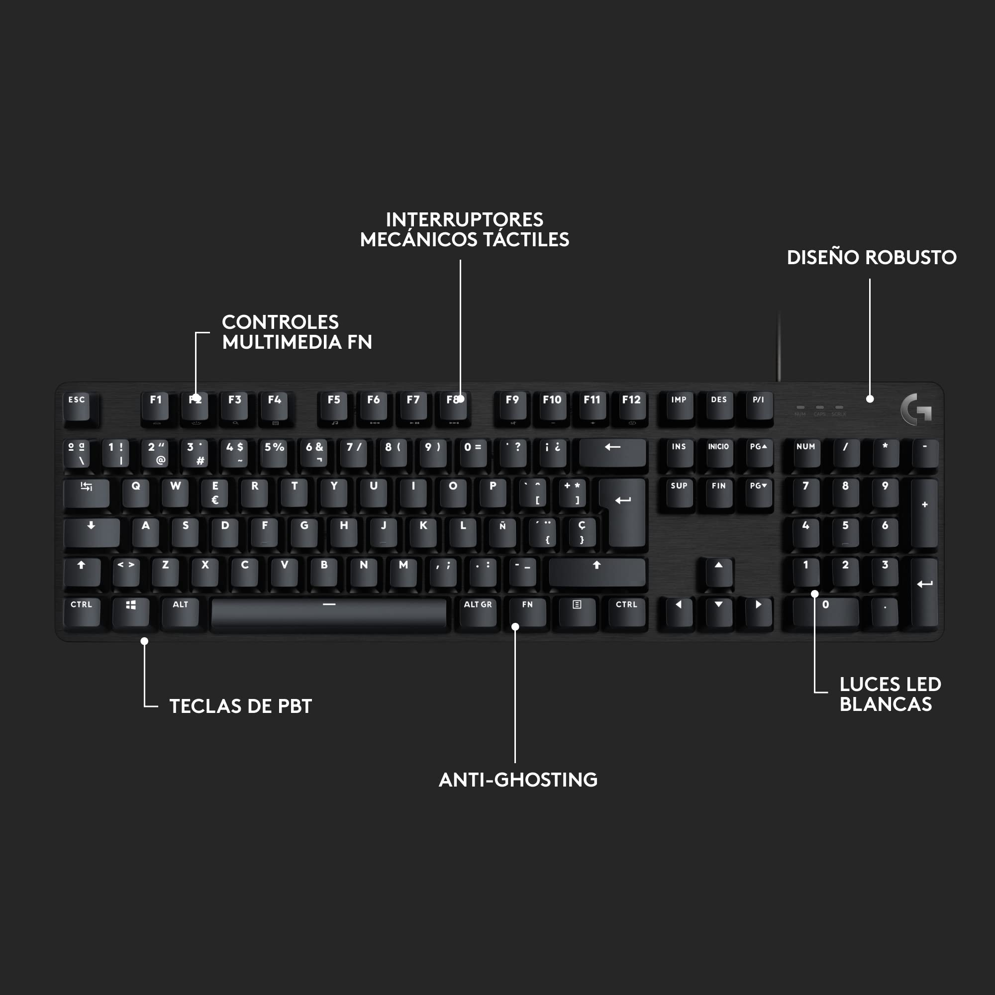 Logitech G413 SE Full-Size Mechanical Gaming Keyboard - Backlit Keyboard with Tactile Mechanical Switches, Anti-Ghosting, Compatible with Windows, macOS - Black Aluminum (Renewed)