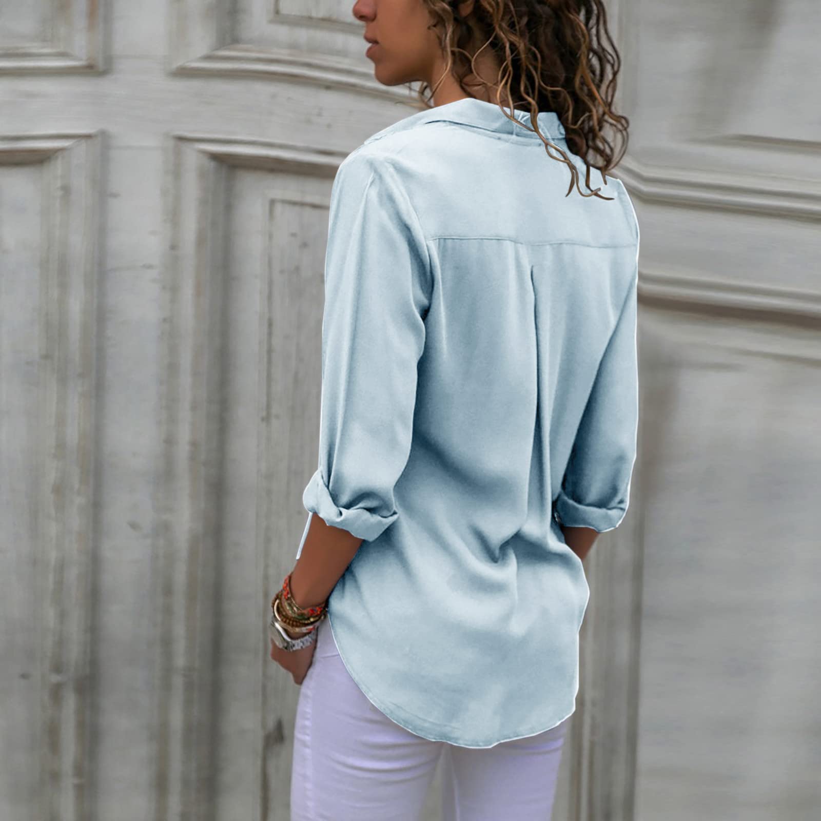 2023 Summer Fall Elegant Shirt for Women Dressy Button Up Blouse Long Sleeve Lapel Blouses Flowy Chiffon Tops Work Office Clothes Track Orders to Be Delivered Dancewear Craftcore