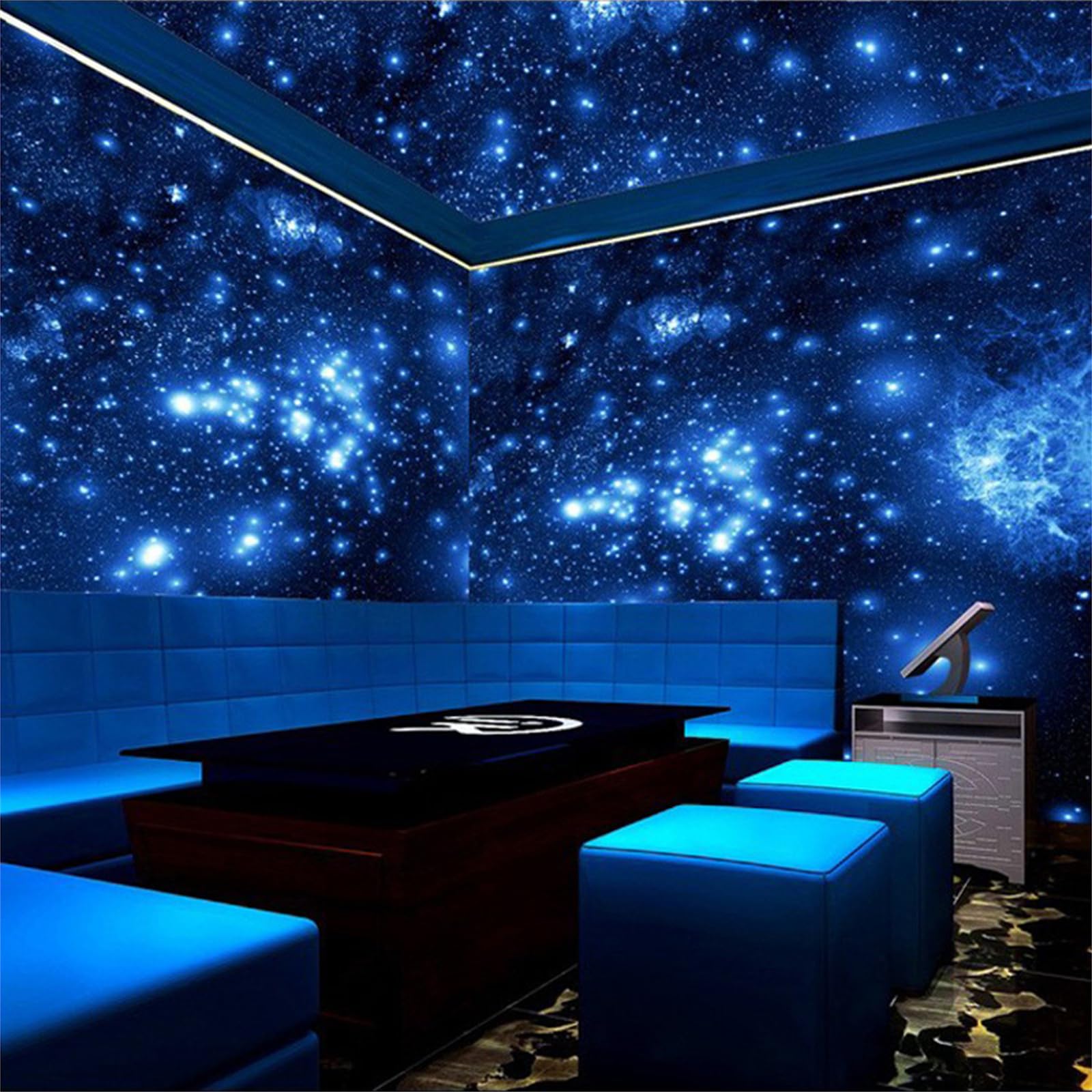 Rtaayt 3D Stereo Modern Wall Mural, Blue Night Universe Space Shinning Stars Fashion Wallpaper, Breathable Waterproof Wall Decals for Living Room Sofa Study Background Decor Murals-59 Wx39.4 H