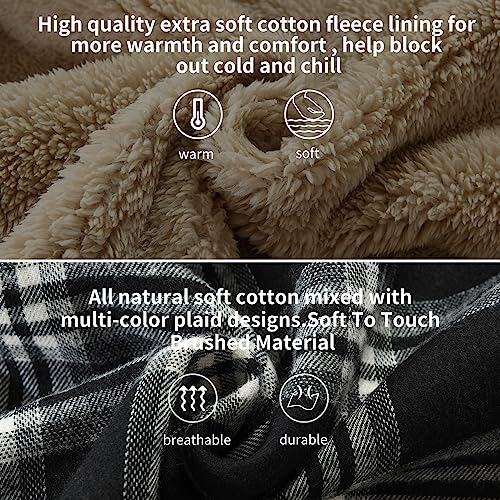 Elesuit Men's Flannel Shirt Jacket Fleece Lined Plaid Coat Full Zip Up Hoodie Winter Outwear Black X-Large