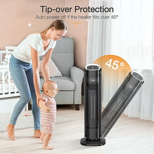 Space Heater,VCK 1500W 24" Portable Electric Heaters for Indoor Use,75° Oscillation,3 Modes,8H Timer, Quite PTC Ceramic Heating with Thermostat,Safety Protection,Remote for Office,Home Bedroom