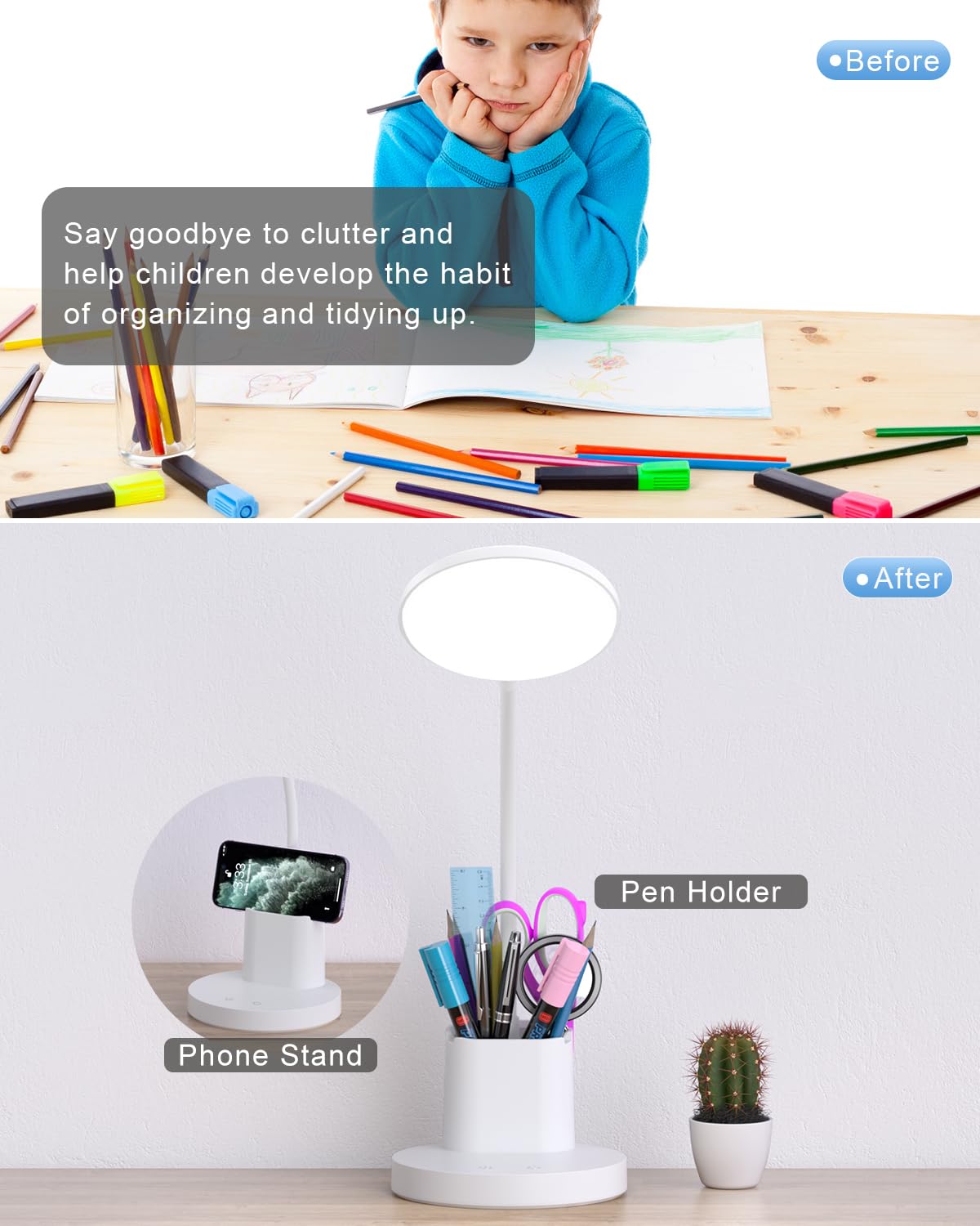 Sailstar Small Desk Lamp, LED Desk Lamps for Home Office, Eye-Caring Study Desk Light for Kids, Touch, 3 Lighting Modes, Adjust Brightness, 800LM, 360°Gooseneck Desk Lamp for College Dorm Room, White