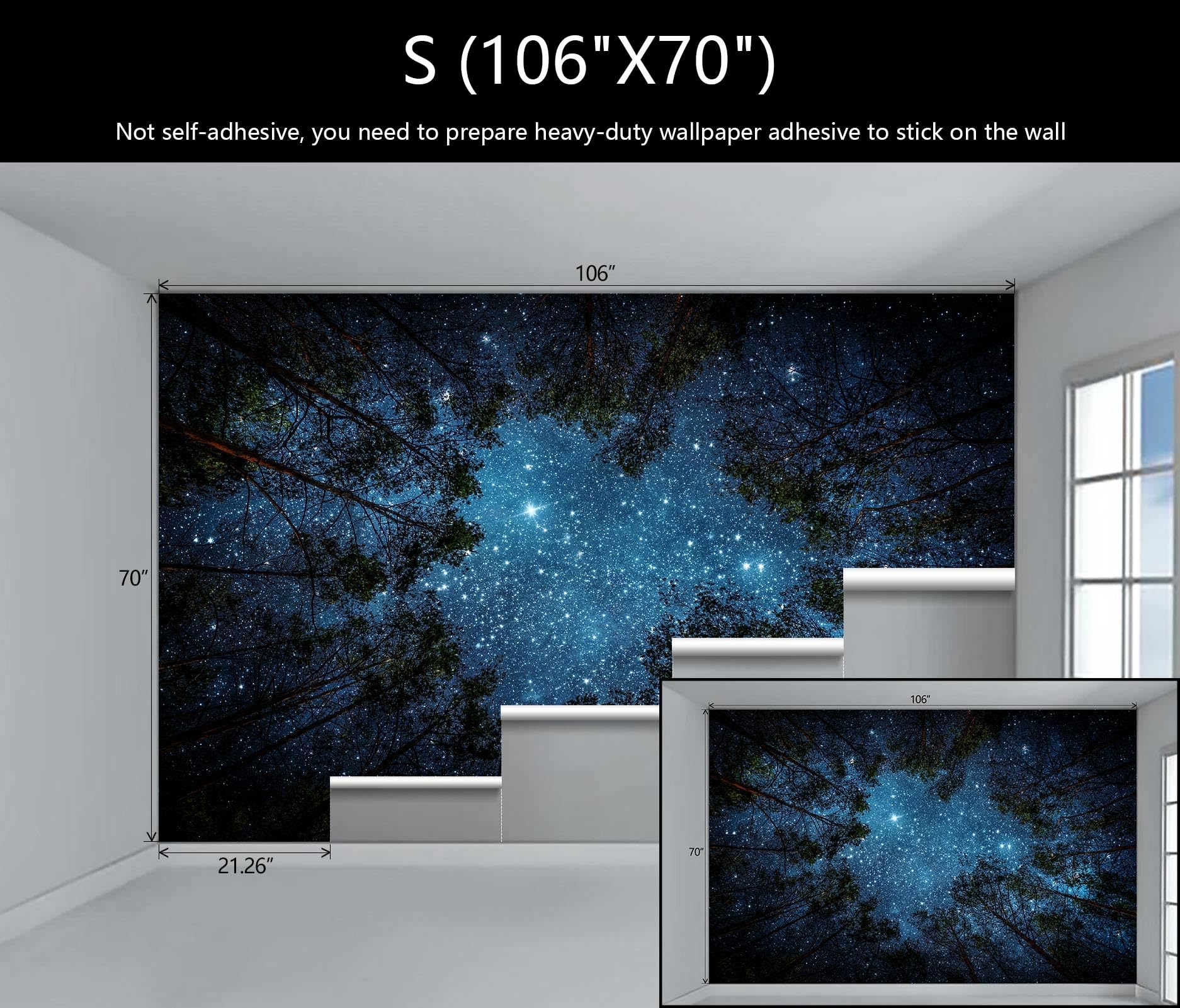 WFBHUA-Forest Starry Wallpaper Mural Night Galaxy Tree Sky Wallpaper for Living Room Bedroom Ceiling(Not Peel and Stick)