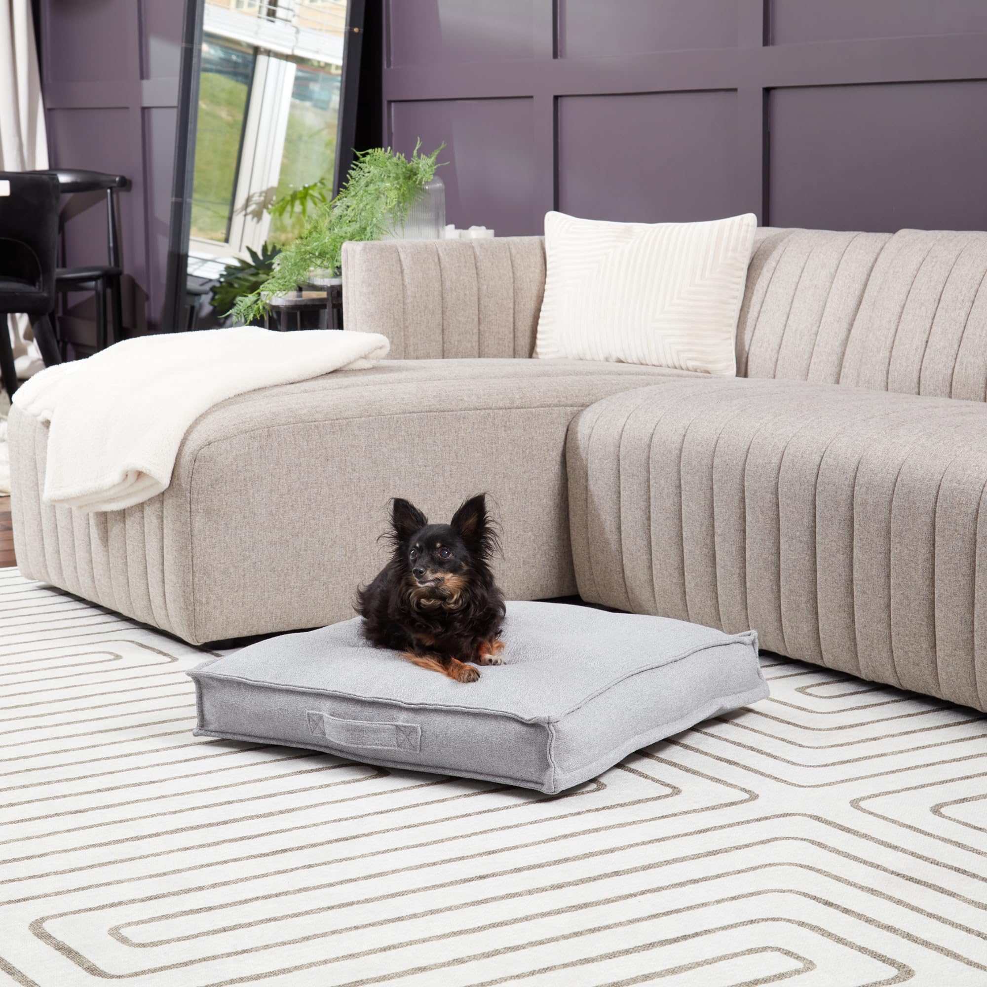 Happy Hounds Milo Square Tufted Pillow Dog Bed, Cement, Small (24" x 24"), 24.0" L x 24.0" W x 5.0" Th