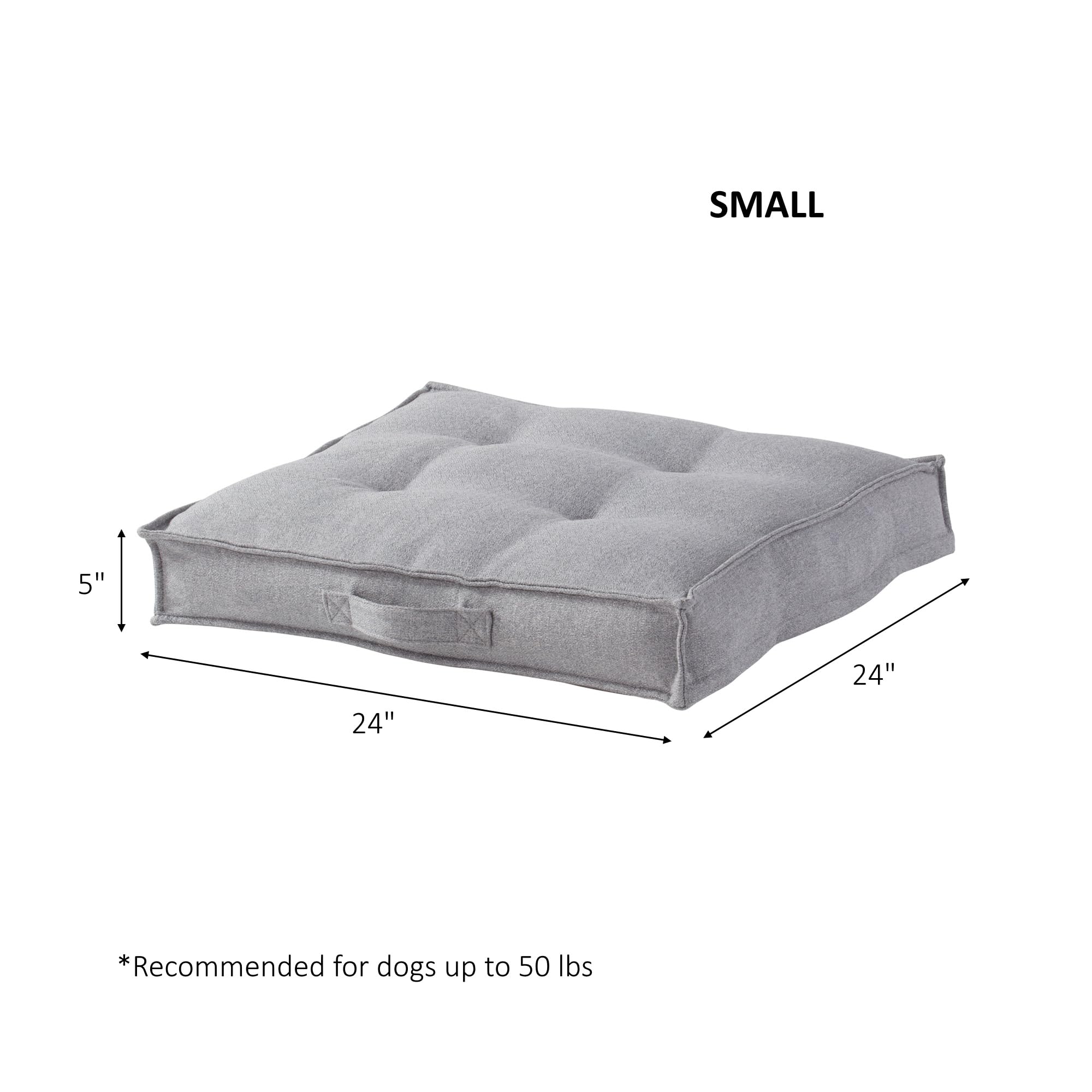 Happy Hounds Milo Square Tufted Pillow Dog Bed, Cement, Small (24" x 24"), 24.0" L x 24.0" W x 5.0" Th