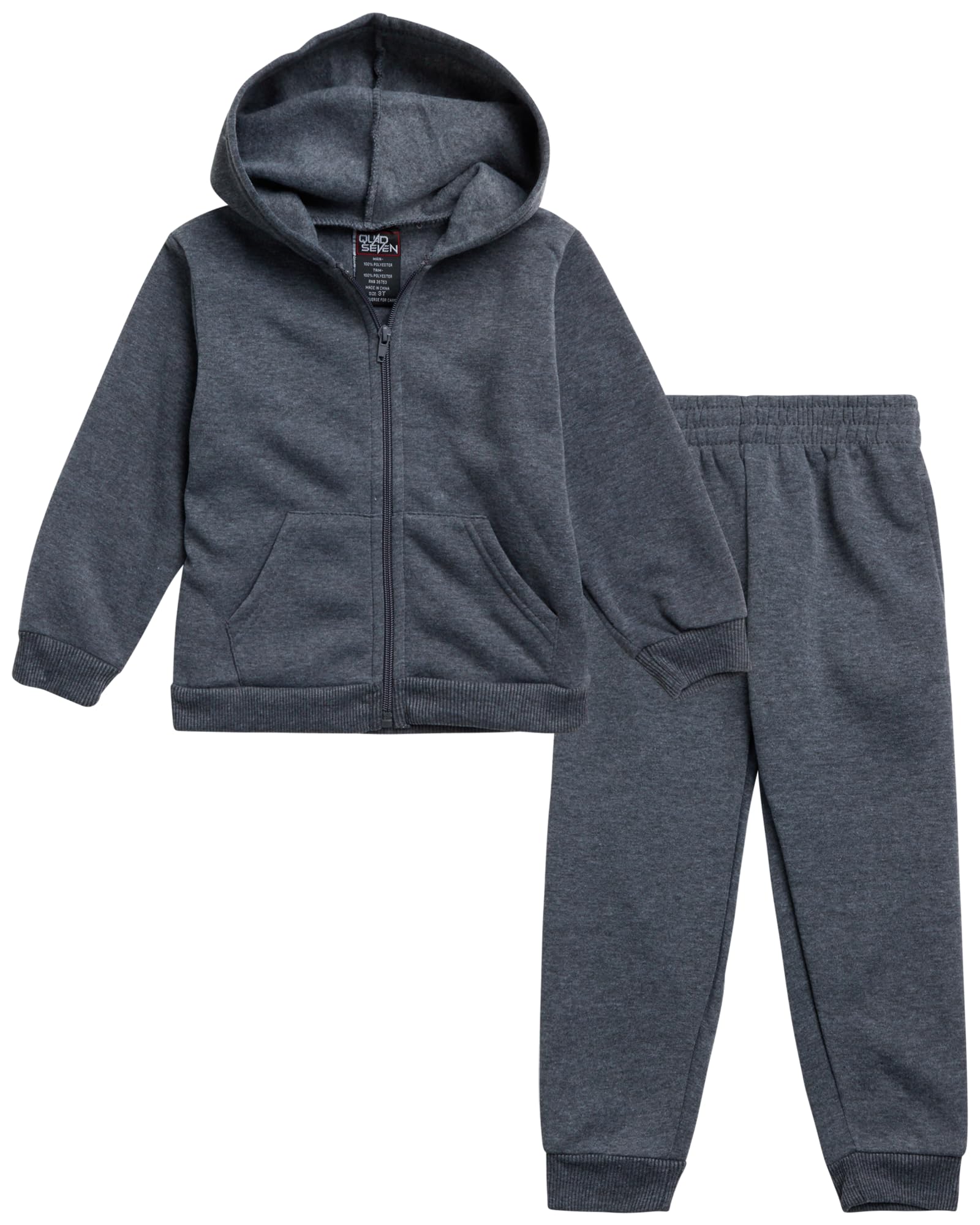 Quad Seven Boys' Active Sweatsuit - 2 Piece Fleece Zip Hoodie Sweatshirt and Sweatpants - Basic Solid Jogger Pants Set (2T-7), Size 7, Charcoal