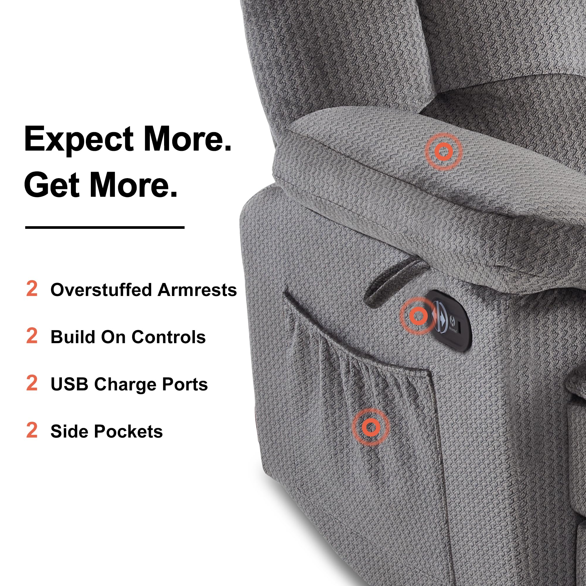 MCombo 58.7" Power Loveseat Recliner, Electric Reclining Loveseat Sofa with Heat and Massage, USB Charge Port for Living Room 6237 (Grey, Loveseat Recliner)