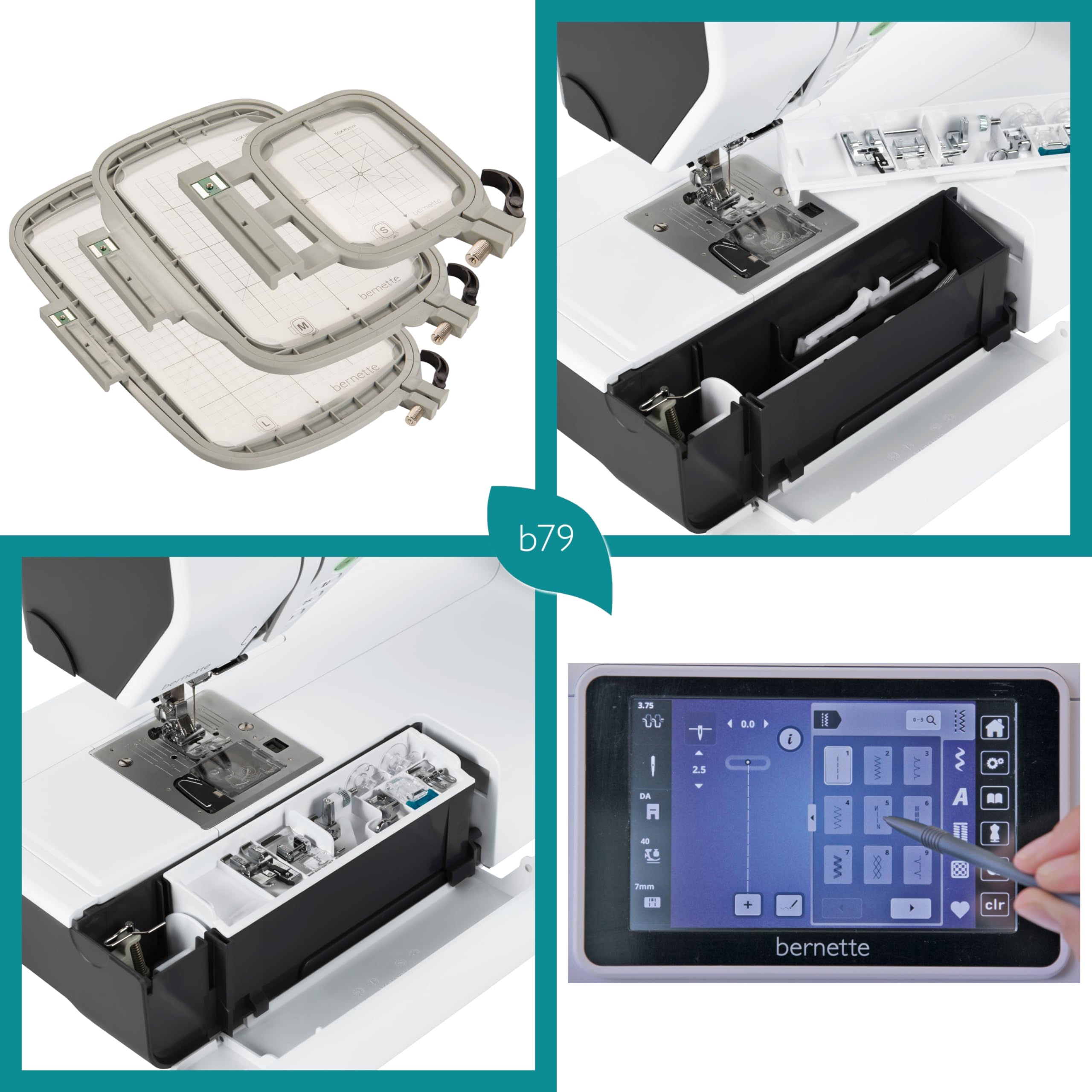 Bernette B79 Sewing & Embroidery Machine - Deluxe Embroidery Design Tools Bundle (Over $500 Embroidery Design Tools and 60 pcs Sunset Thread)