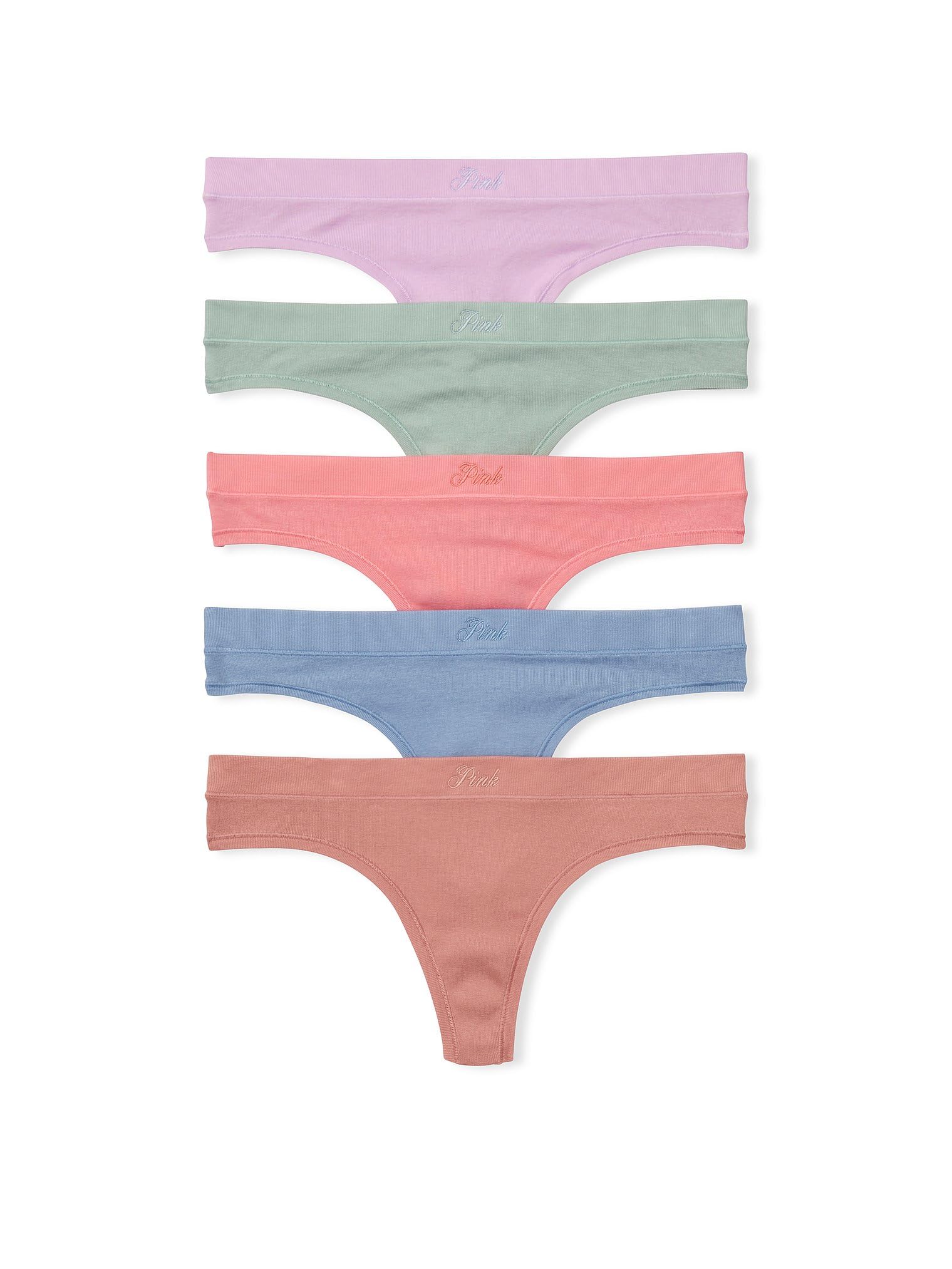 Victoria's Secret PINK Naturals Thong 5 Pack, Cotton Panty Pack, Women's Underwear, Natural Tea Dye (XL)