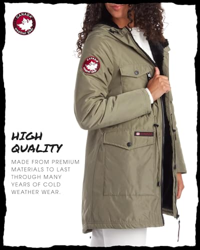 CANADA WEATHER GEAR Women's Winter Coat -Long Length Sherpa Lined Anorak Parka - Outerwear Windbreaker Jacket for Women, S-XL, Size Medium, Sage