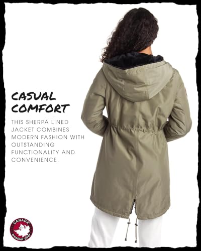 CANADA WEATHER GEAR Women's Winter Coat -Long Length Sherpa Lined Anorak Parka - Outerwear Windbreaker Jacket for Women, S-XL, Size Medium, Sage