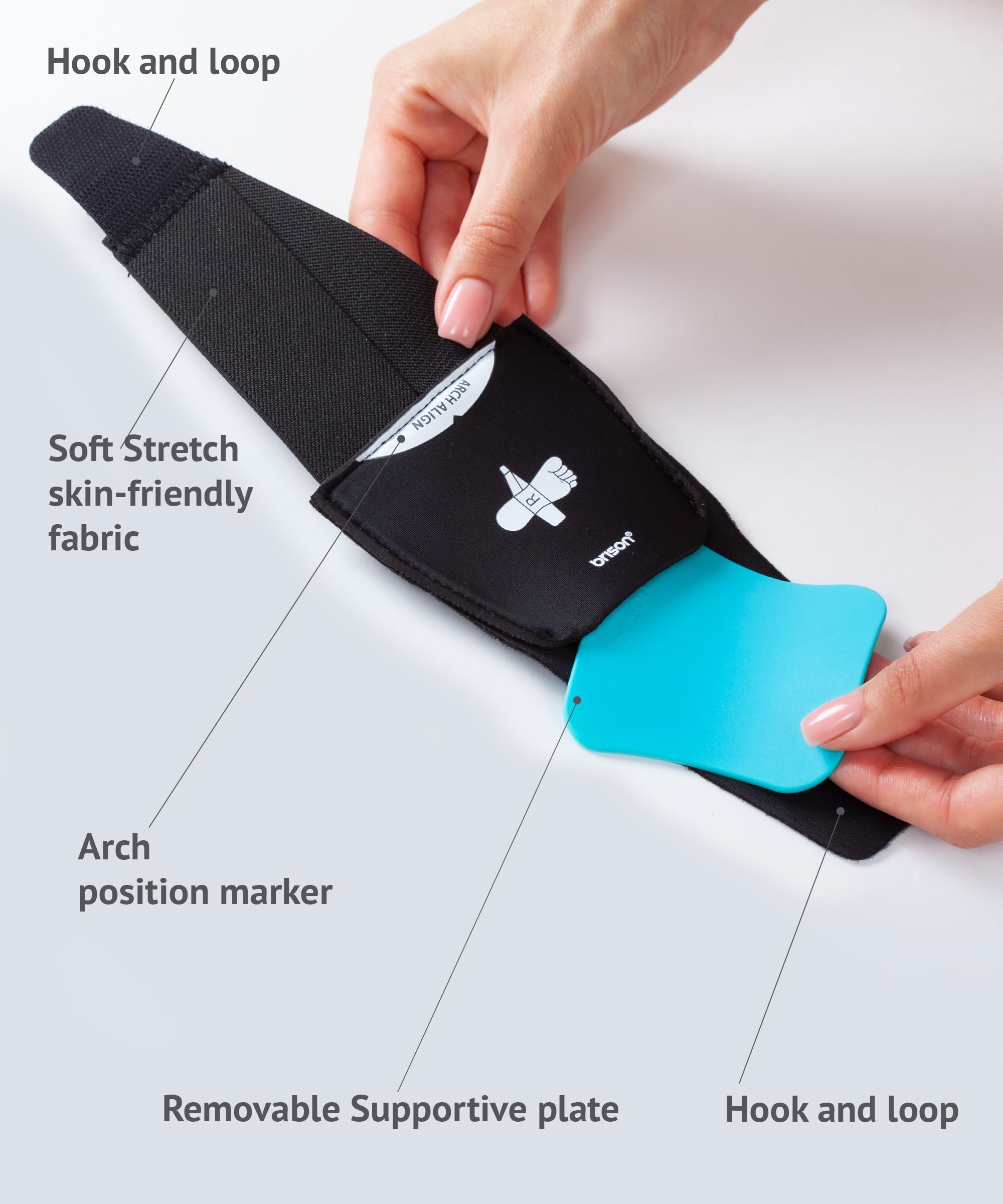 BRISON Plantar Fasciitis Relief - Arch Support Orthotics Inserts Brace - Adjustable Compression Helps with Planters Facetious Flat Foot Pain Foot Care Black