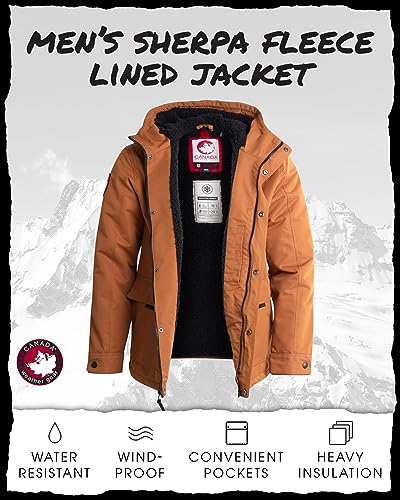 CANADA WEATHER GEAR Men's Winter Coat โ Heavyweight Weather Resistant Sherpa Fleece Lined Parka Jacket (M-XXL), Size Medium, Oak